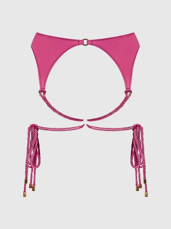 Frederick's Of Hollywood Nadya Liquid Satin & Rope Thigh Wrap Garter Belt - Raspberry Pink