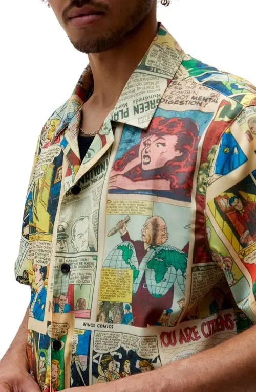 PACSUN Comic Strip Short Sleeve Camp Shirt