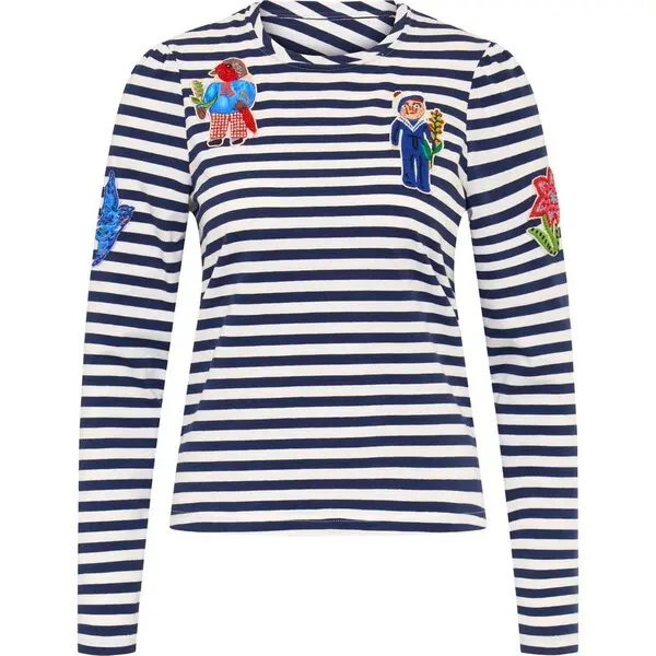 MAISON COMMON Striped Jersey T-shirt With Application - Navy/midnight