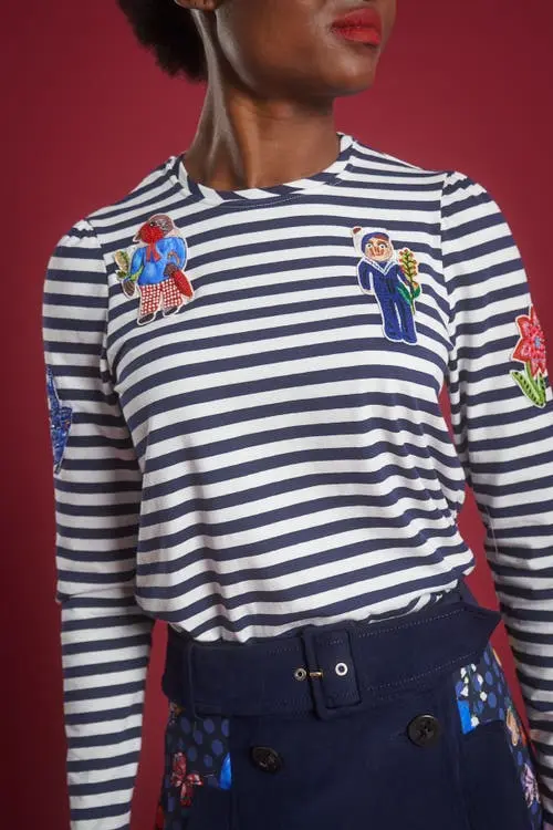 MAISON COMMON Striped Jersey T-shirt With Application