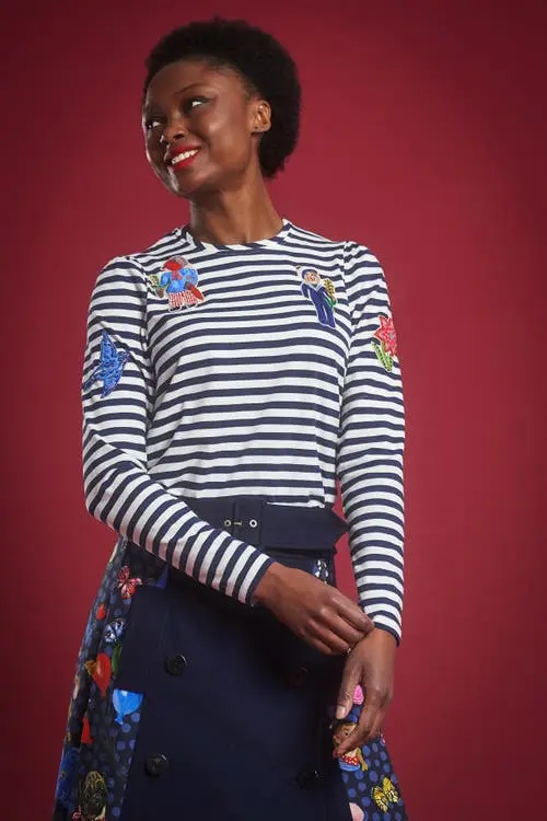 MAISON COMMON Striped Jersey T-shirt With Application