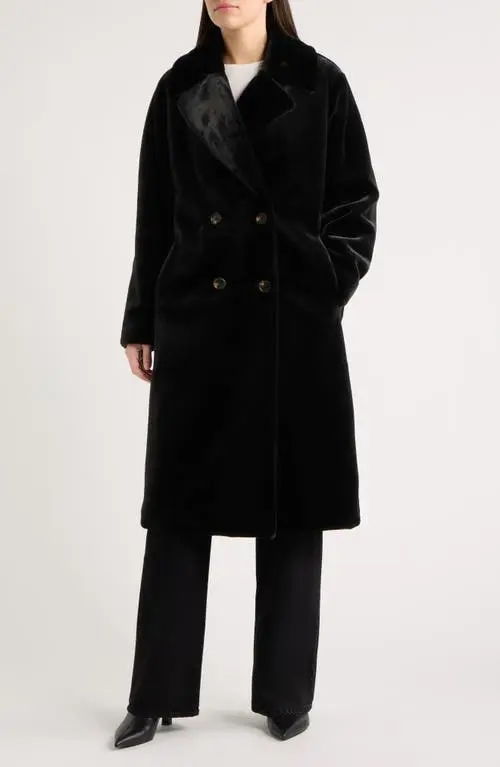 Bernardo Faux Fur Double Breasted Long Coat