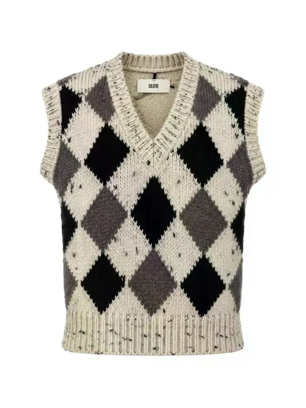 SOLOTRE Argyle-knit V-neck Sweater