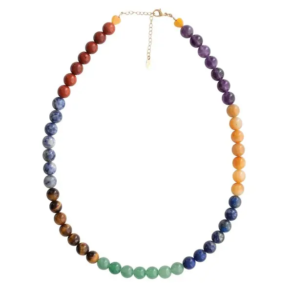 Kris Nations Seven Chakra Gemstone Beaded Necklace - Gray/yellow