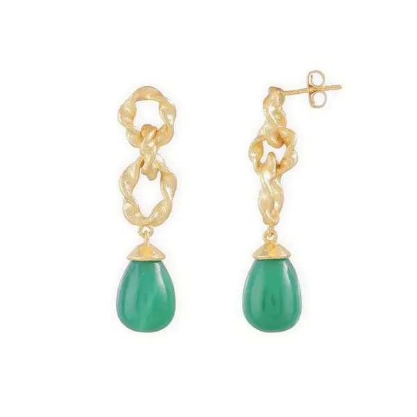 GISELLE VALE — LONDON Moirai Double Twisted Loops Earrings Green Onyx