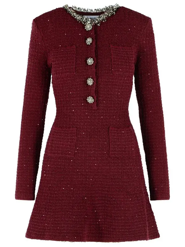 SELF-PORTRAIT Burgundy Cotton Blend Mini Dress - Multicolor