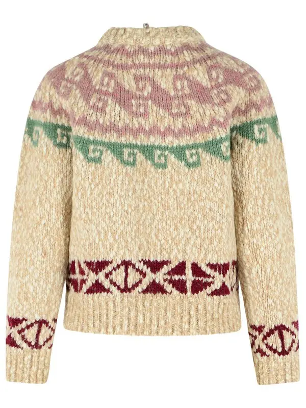 Moncler Geometric Jacquard Sweater In Light Beige Wool Blend