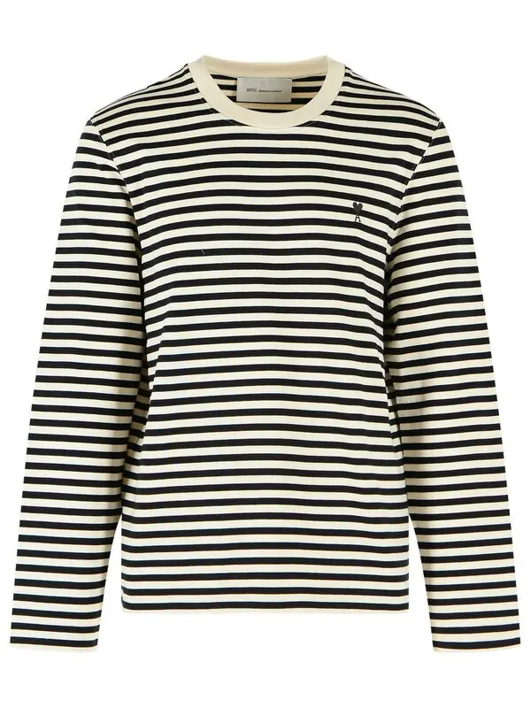 AMI Paris Marinière De Cœur' And White Cotton T-shirt