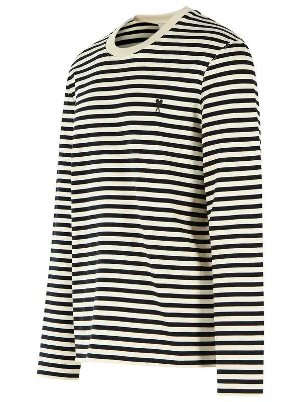 AMI Paris Marinière De Cœur' And White Cotton T-shirt
