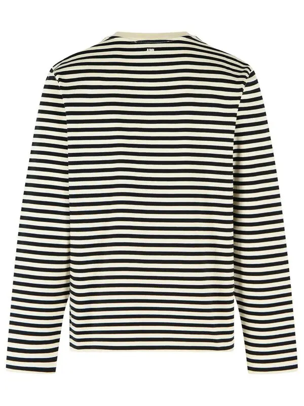 AMI Paris Marinière De Cœur' And White Cotton T-shirt