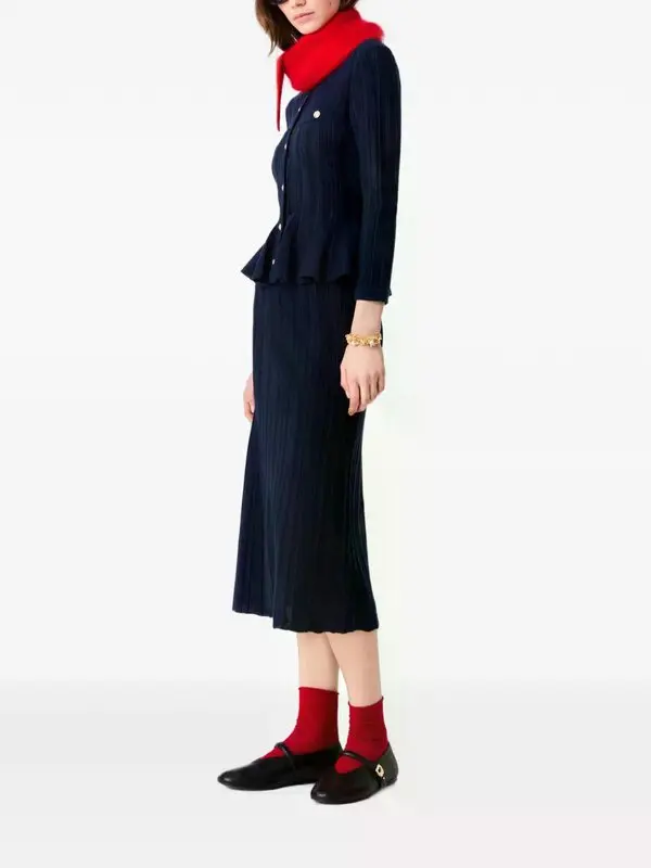 Maje Knit Dress With Peplum Waist - Blue