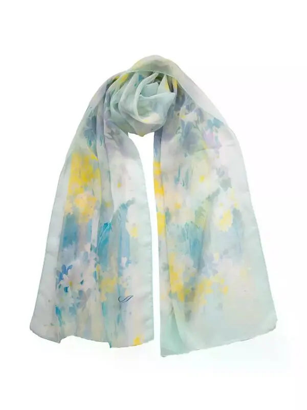 ELIZABETTA Meadow Floral-print Silk-georgette Scarf - Blue