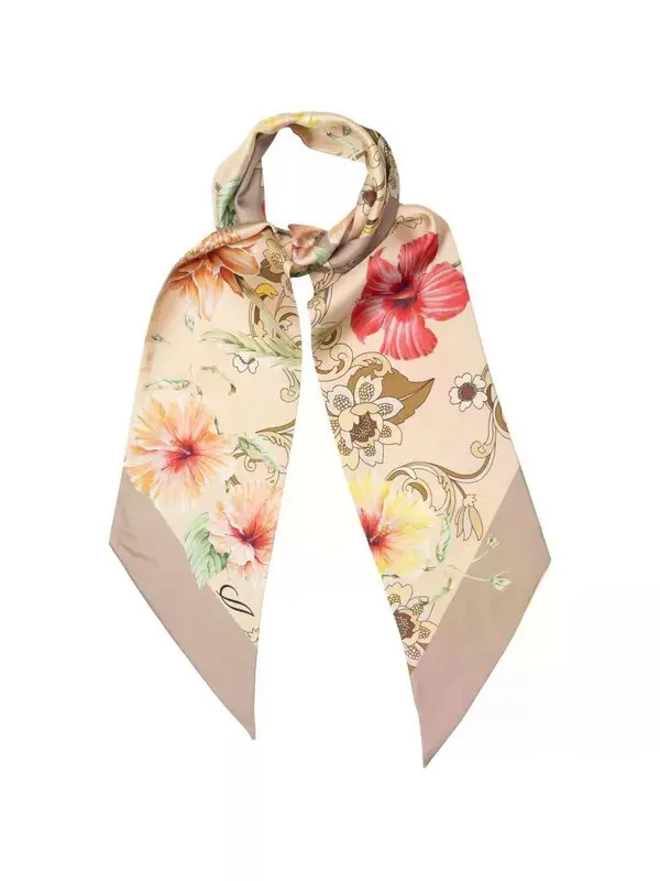 ELIZABETTA Hawaii Bloom Silk Scarf - Neutrals