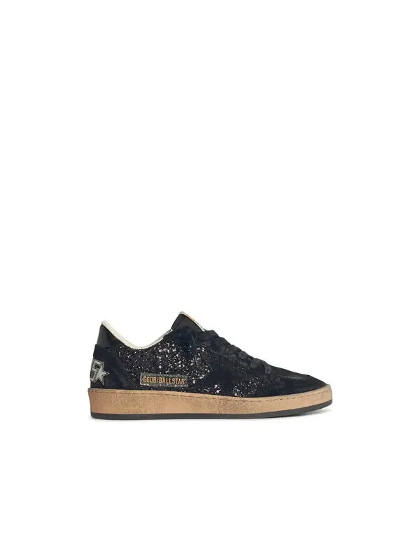 GOLDEN GOOSE Ball-star' In Glitter With Suede Inserts - Black