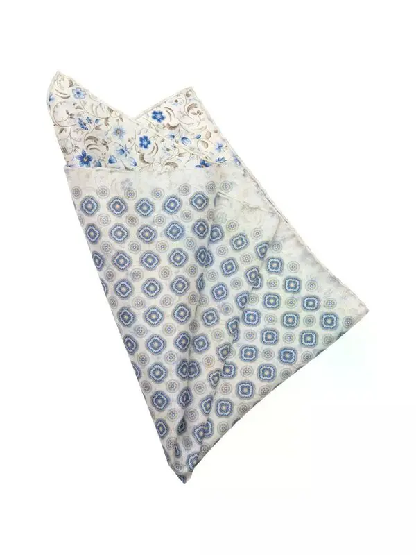 ELIZABETTA Italo Floral-print Medallion-print Pocket Square - Blue