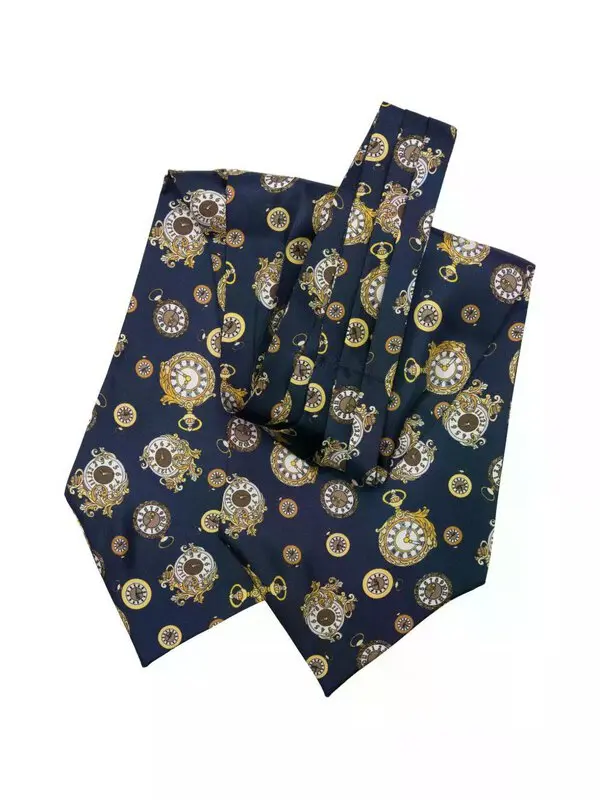 ELIZABETTA Gilded Keeper Watch-print Silk Ascot Tie