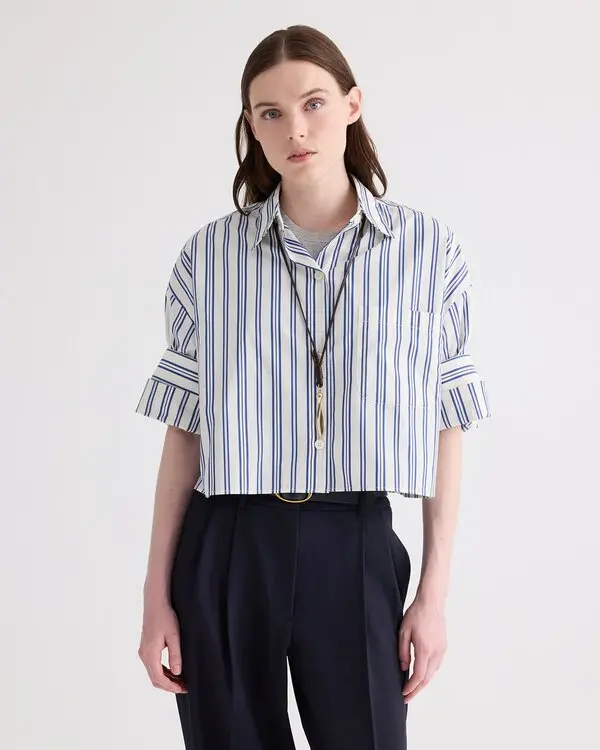 TWP Next Ex Shirt In Stripe On Superfine Poplin - Ivory Multi