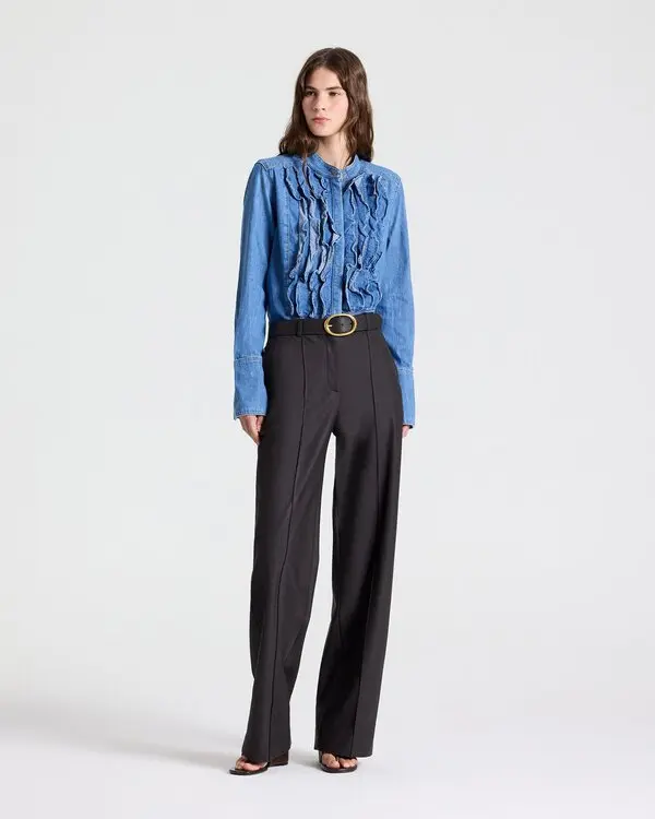 TWP Isla Pant In Shiny Superstretch Wool - Chocolate