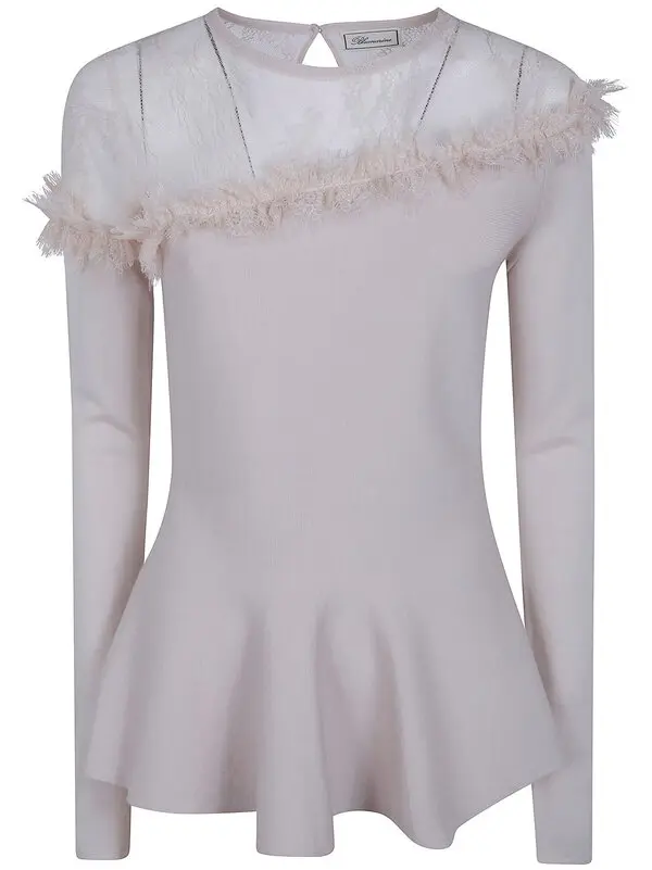Blumarine Sweater With Lace - Beige