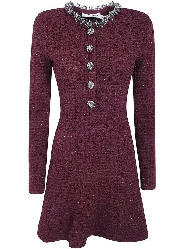 SELF-PORTRAIT Mini Dress Textu Knit "burgundy Textu Knit Embelli