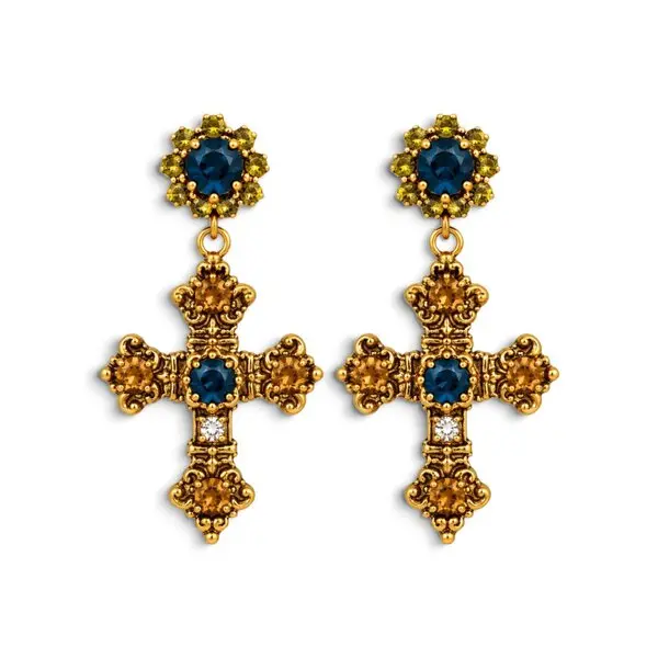 VSTYLE Montana & Golden Crystal Cross Earrings - Blue