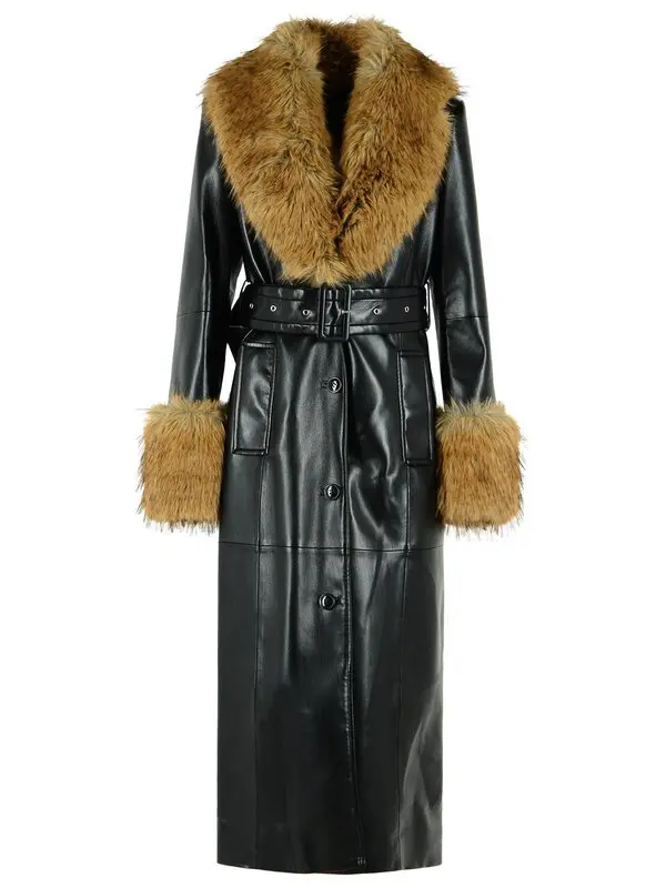 STAND STUDIO Estella' Faux Leather Trench Coat - Black