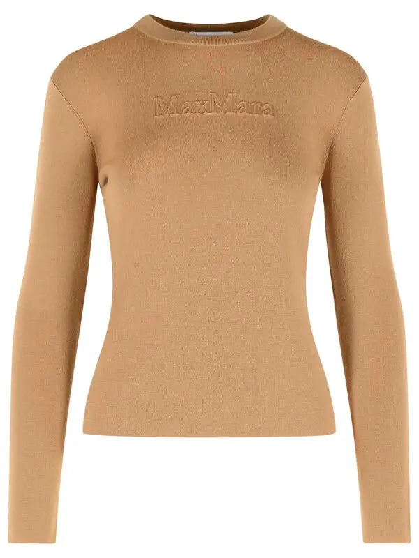 Max Mara Manto' Wool Yarn Sweater With Embossed Logo - Brown