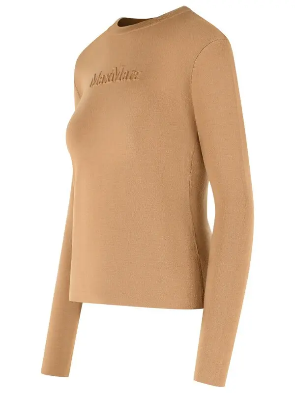 Max Mara Manto' Wool Yarn Sweater With Embossed Logo - Brown