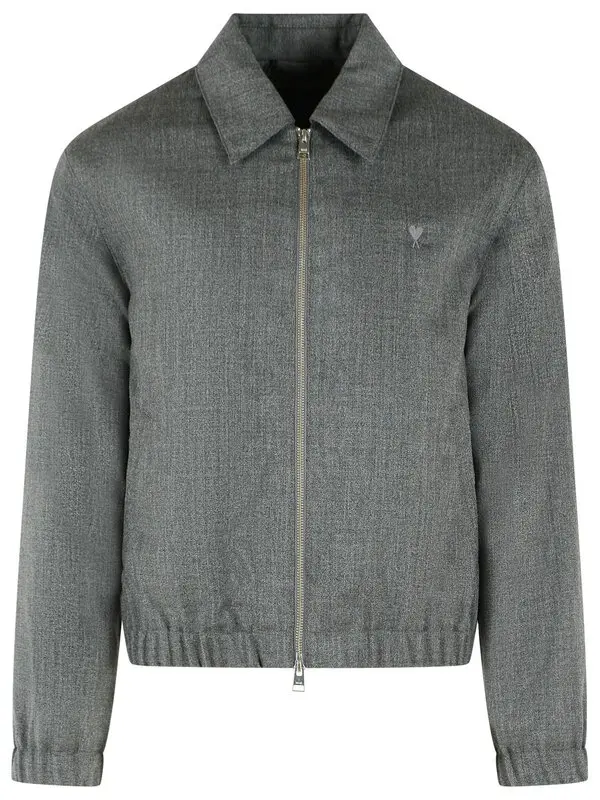 AMI Paris De Cœur' Padded Jacket In Carbon Grey Wool