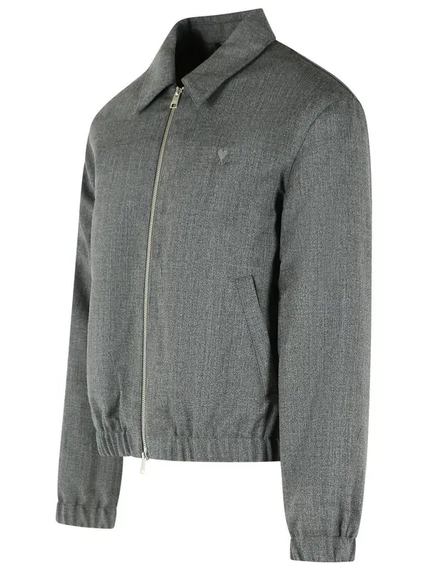 AMI Paris De Cœur' Padded Jacket In Carbon Grey Wool