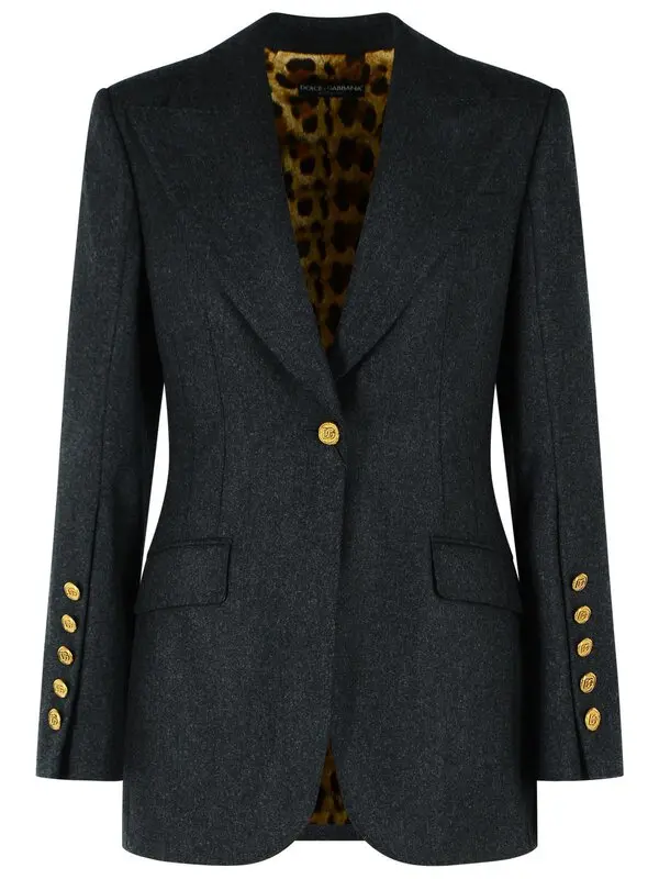 Dolce & Gabbana Grey Wool Flannel Jacket - Black