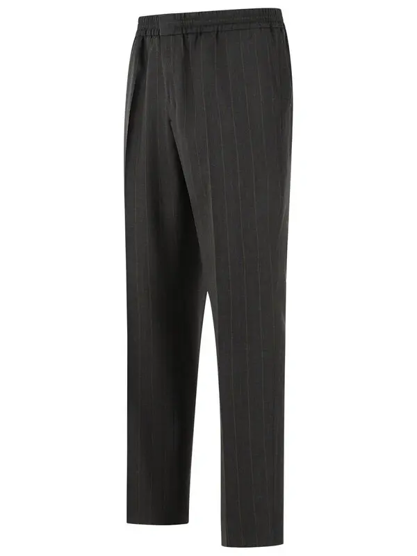 AMI Paris Striped Grey Wool Trousers - Gray