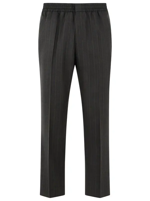 AMI Paris Striped Grey Wool Trousers - Gray