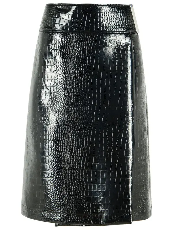 Sportmax Longuette Skirt In Crocodile Print Vinyl - Black