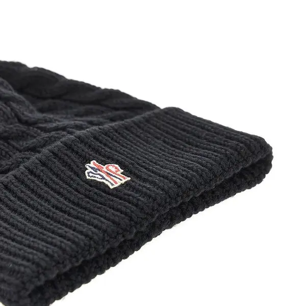 Moncler Wool Beanie Hat With Fur Pompom