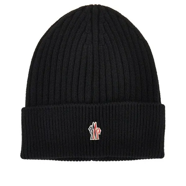 Moncler Logo Patch Wool Beanie Hat