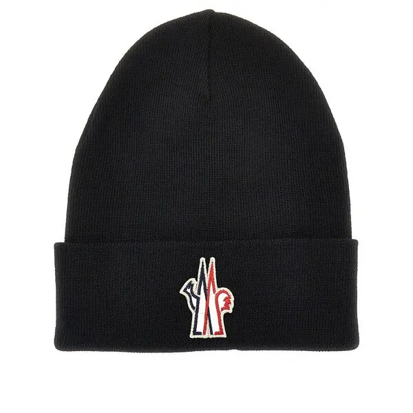 Moncler Logo Patch Wool Beanie Hat