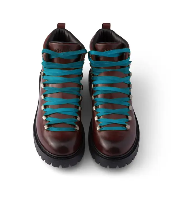 Prada Antiqued Leather Lace-up Ankle Boots
