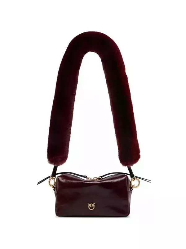 Pinko Faux-fur Strap Leather Shoulder Bag