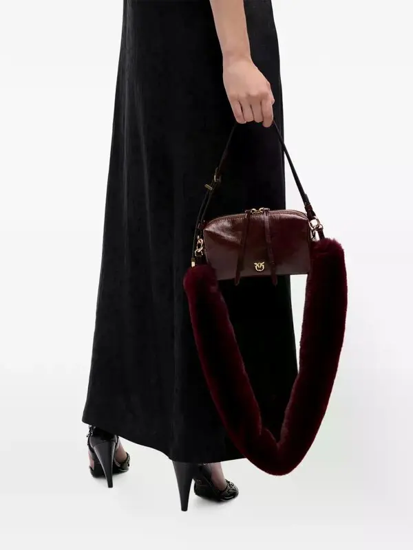 Pinko Faux-fur Strap Leather Shoulder Bag