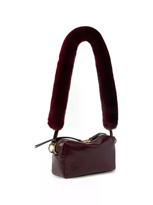 Pinko Faux-fur Strap Leather Shoulder Bag