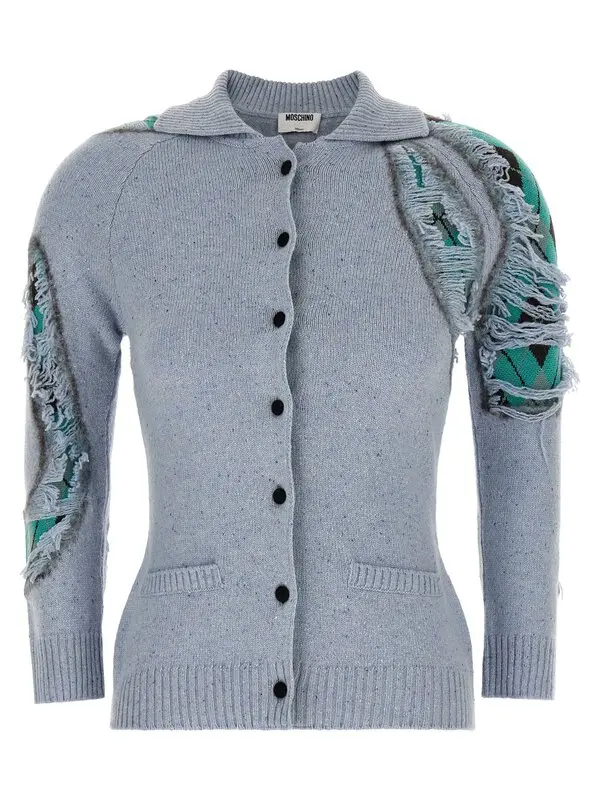 Moschino Distressed Argyle' Cardigan - Blue