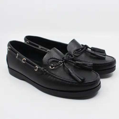 REBECCA ALLEN The Captain Boat Leather Loafer - Black