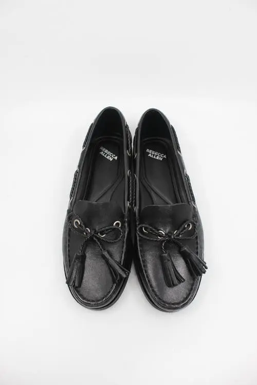 REBECCA ALLEN The Captain Boat Leather Loafer - Black