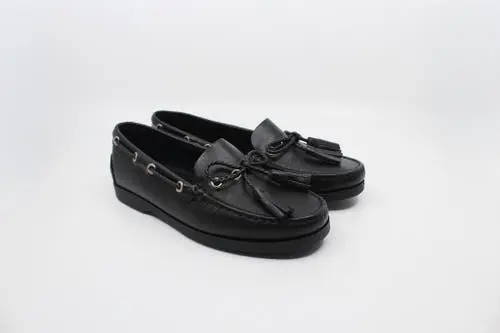 REBECCA ALLEN The Captain Boat Leather Loafer - Black