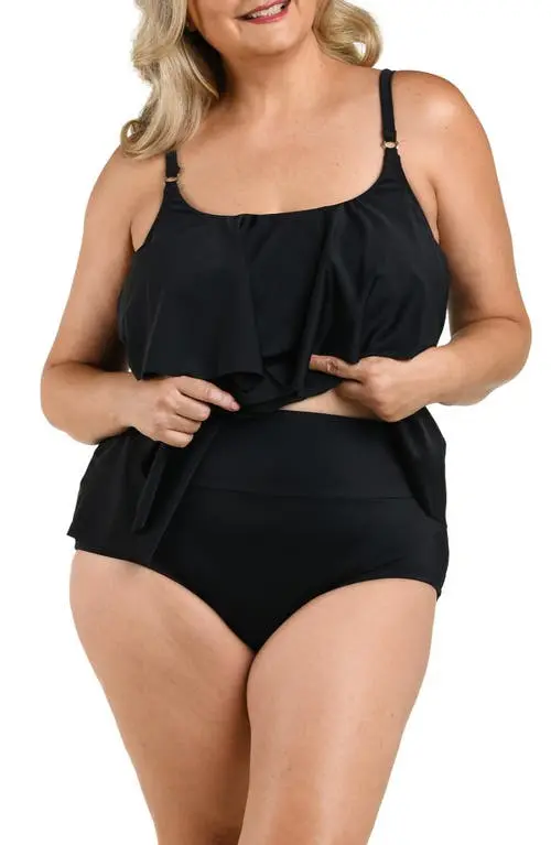 MAXINE OF HOLLYWOOD Solid Double Tiered Tankini Top