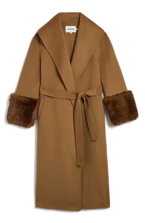 Apparis Jill Faux Fur Cuff Wrap Coat