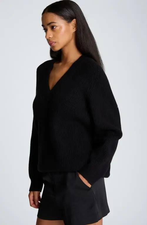 KENNETH COLE COLLECTION Oversized V Neck Raglan Sweater - Black