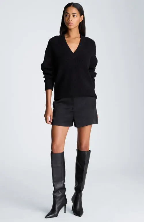 KENNETH COLE COLLECTION Oversized V Neck Raglan Sweater - Black