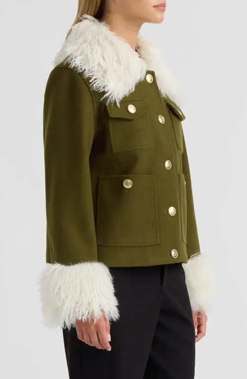 NVLT Faux Fur Trim Faux Wool Short Jacket